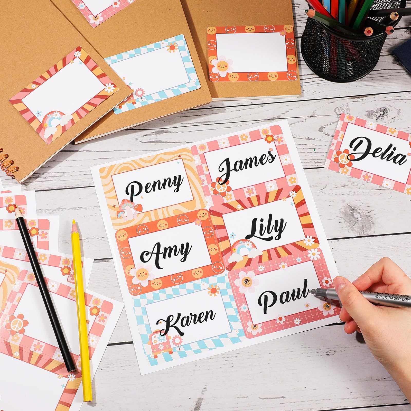 Snapklik.com : Nezyo 144 Pieces Retro Groovy Name Tag Stickers Boho ...