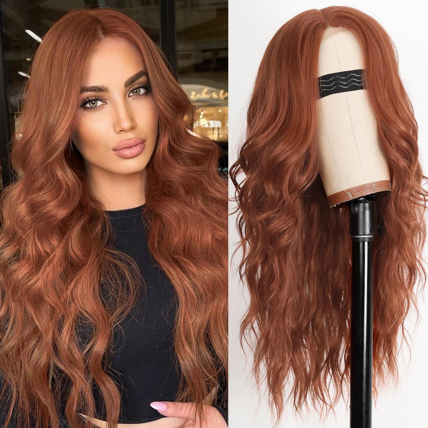 Amazon.com : AISI HAIR Auburn Wigs for Women, Long Wavy Lace Hairline ...