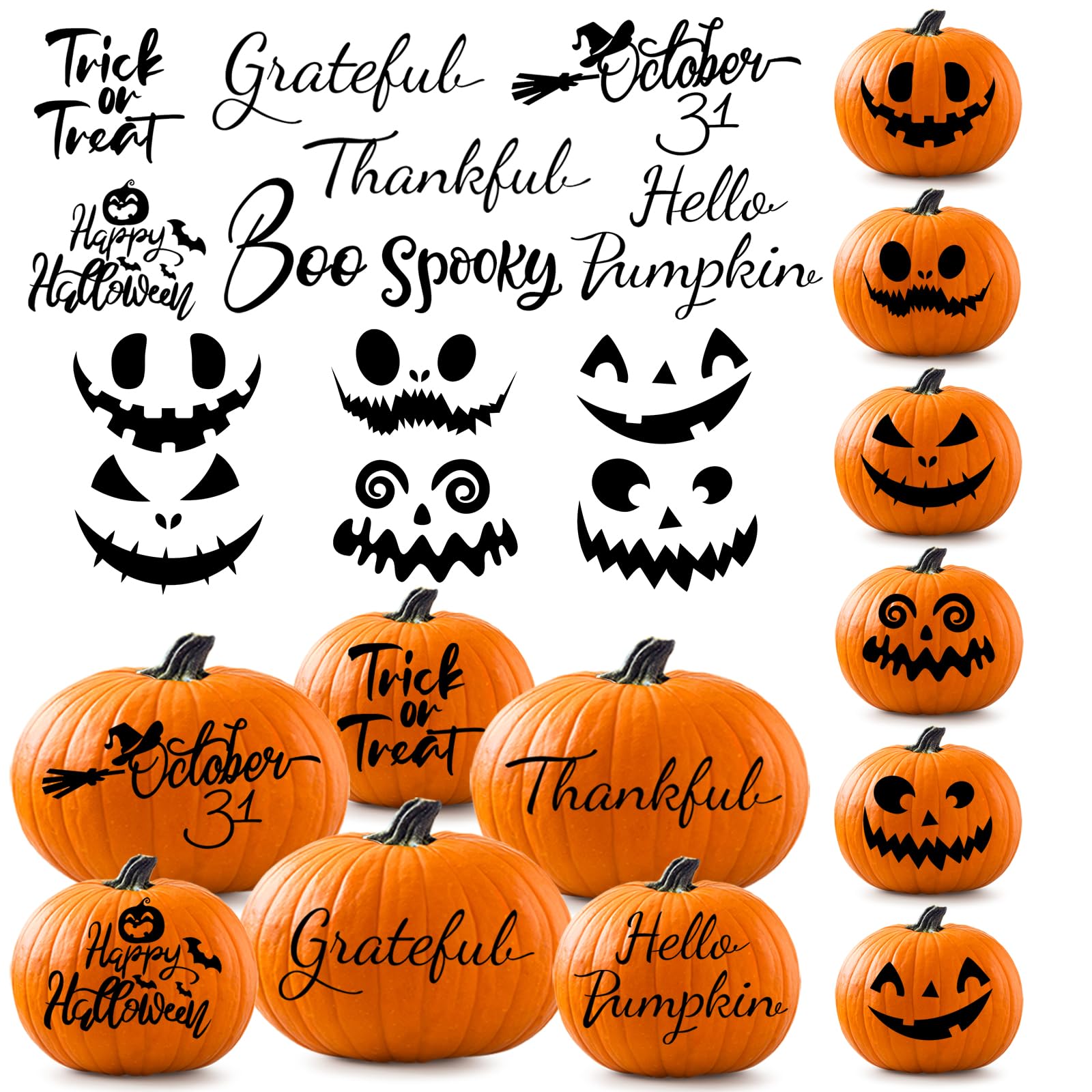 Amazon.com: Large Halloween Pumpkin Decorating Stickers Kits, 7 Sheets ...