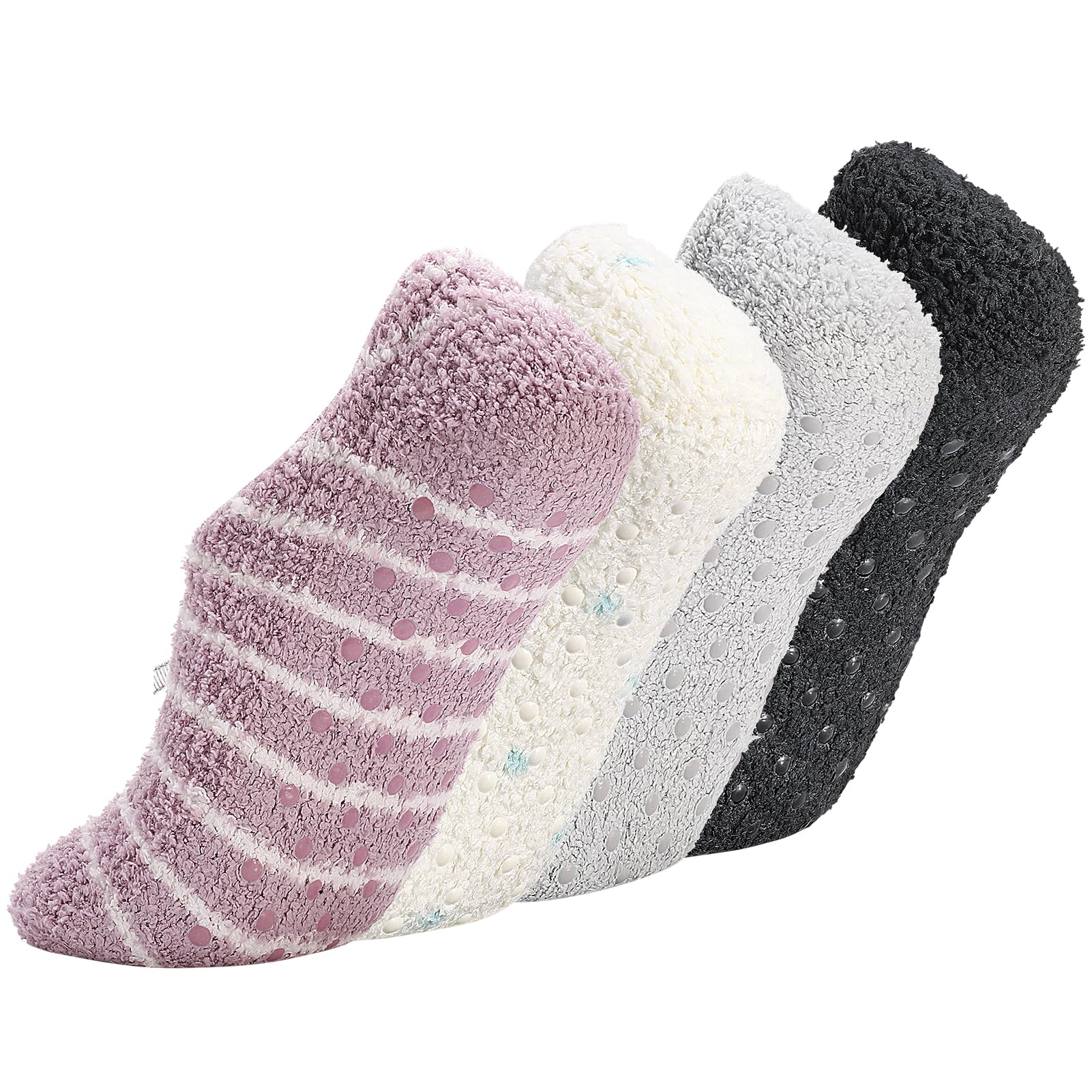 Meng Jiaran 4 Pairs Slipper Fluffy Socks for Women, Non Slip Soft ...