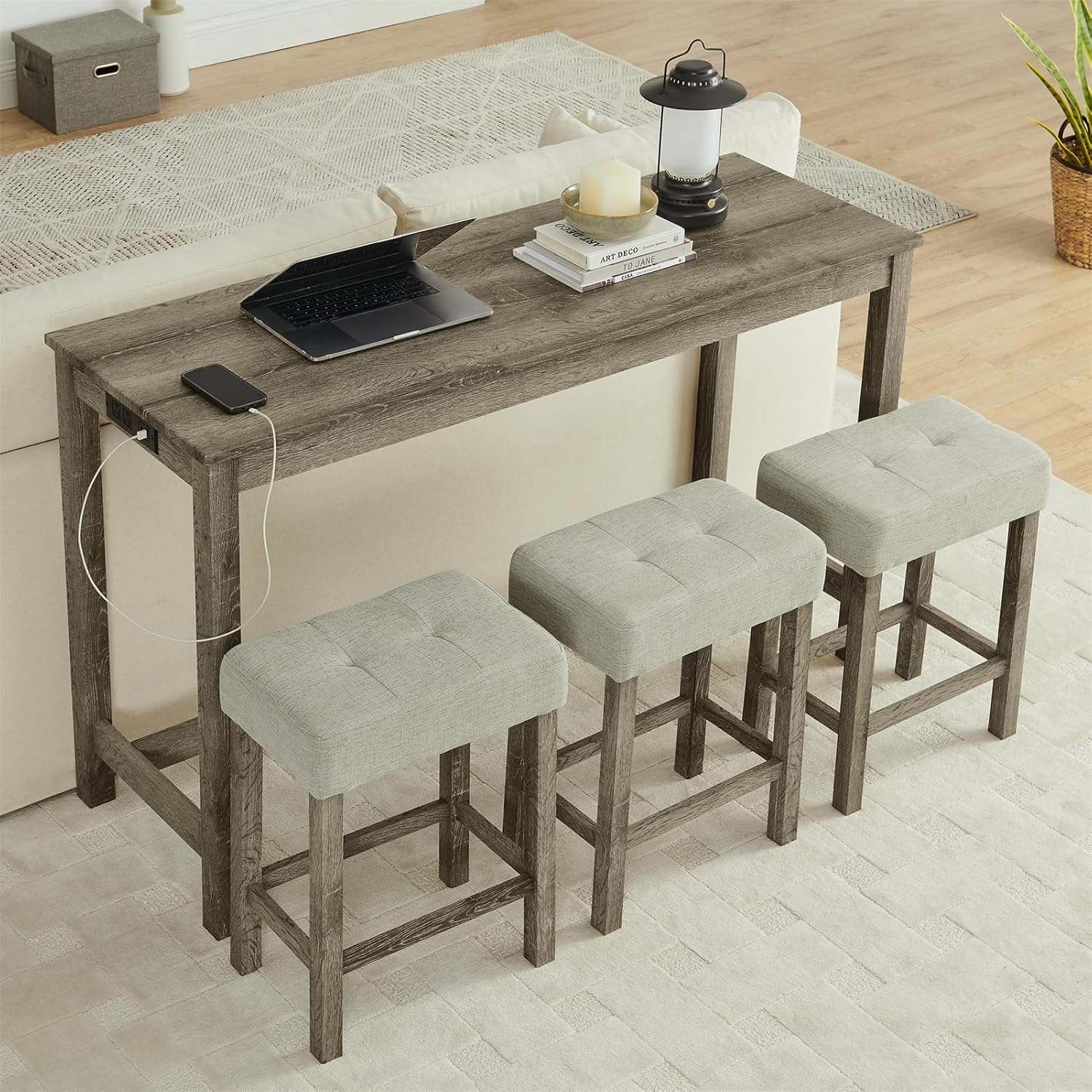 Amazon.com - YWUFUART 59" Industrial 4 Piece Bar Table Set with Built ...