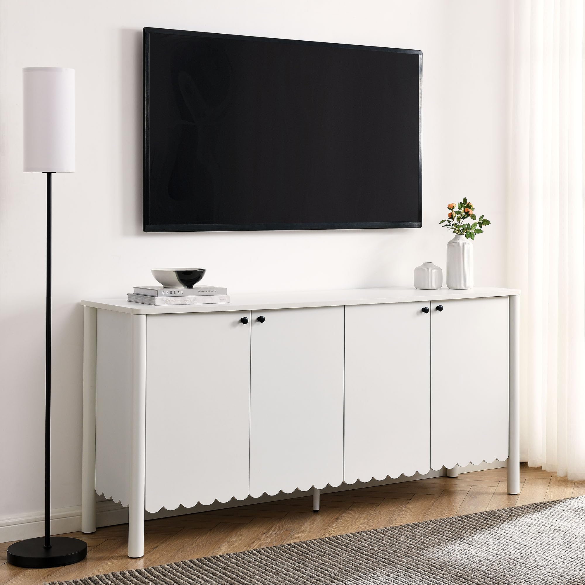 Amazon.com - Modway Emmeline 4-Door Scalloped Sideboard in White ...