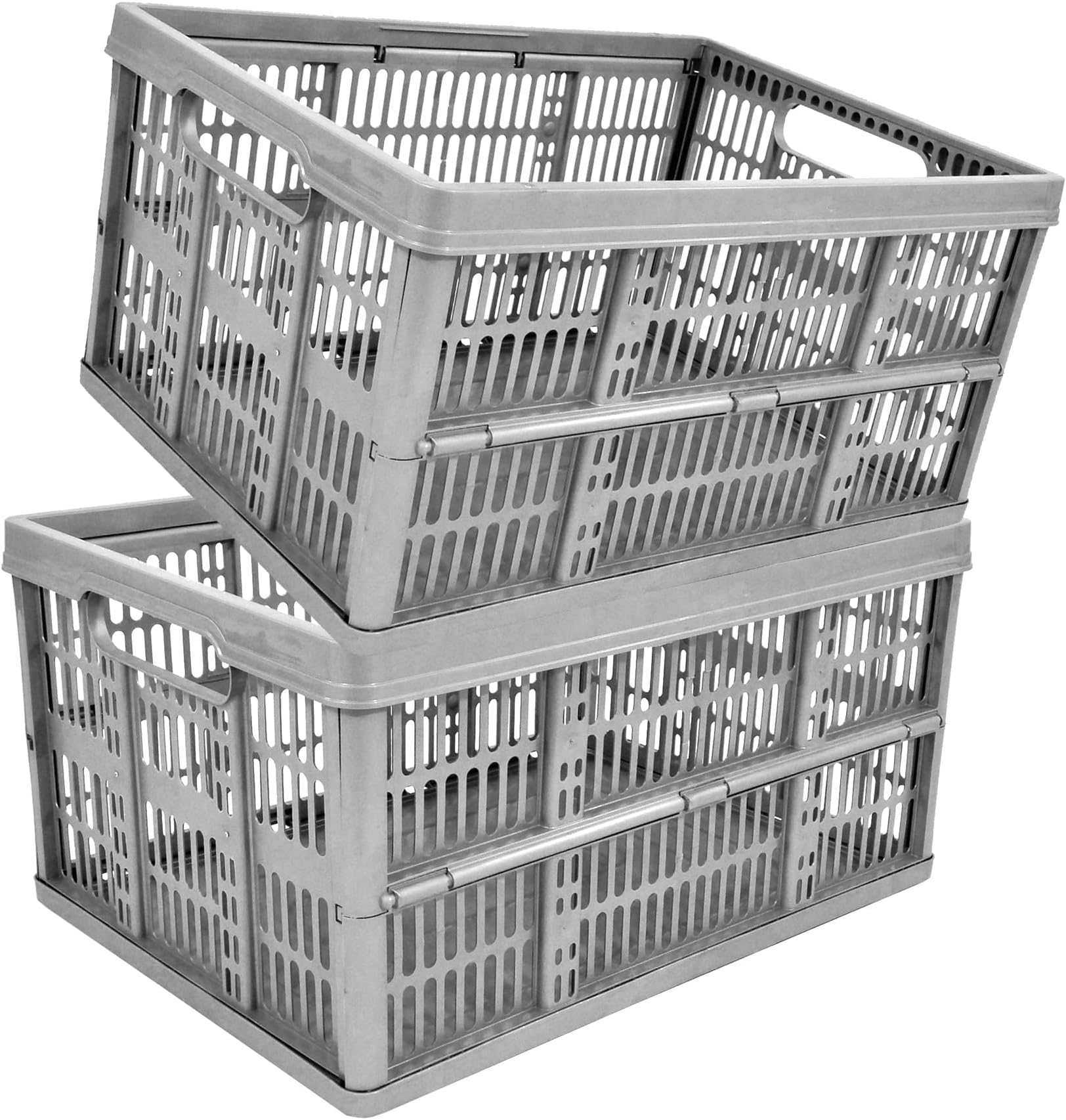 5 x 32 Litre Extra Strong Folding Plastic Stacking Storage Crates Box ...