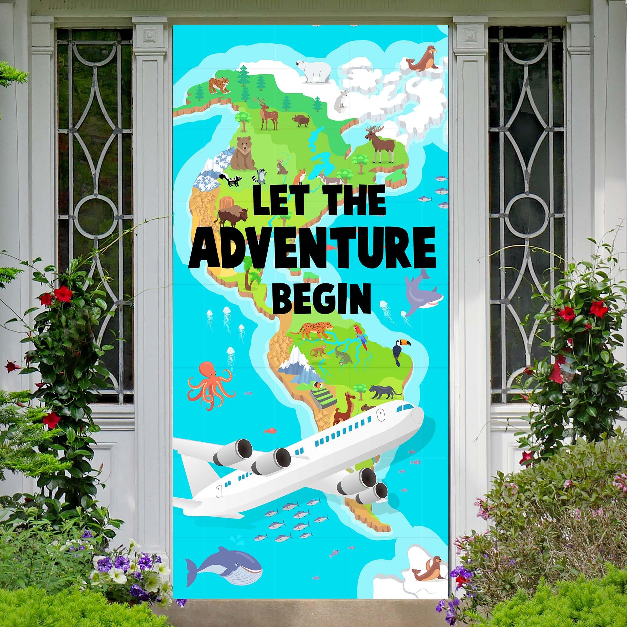 Amazon.com: Adventure Awaits Banner Backdrop Let The Adventure Begin ...
