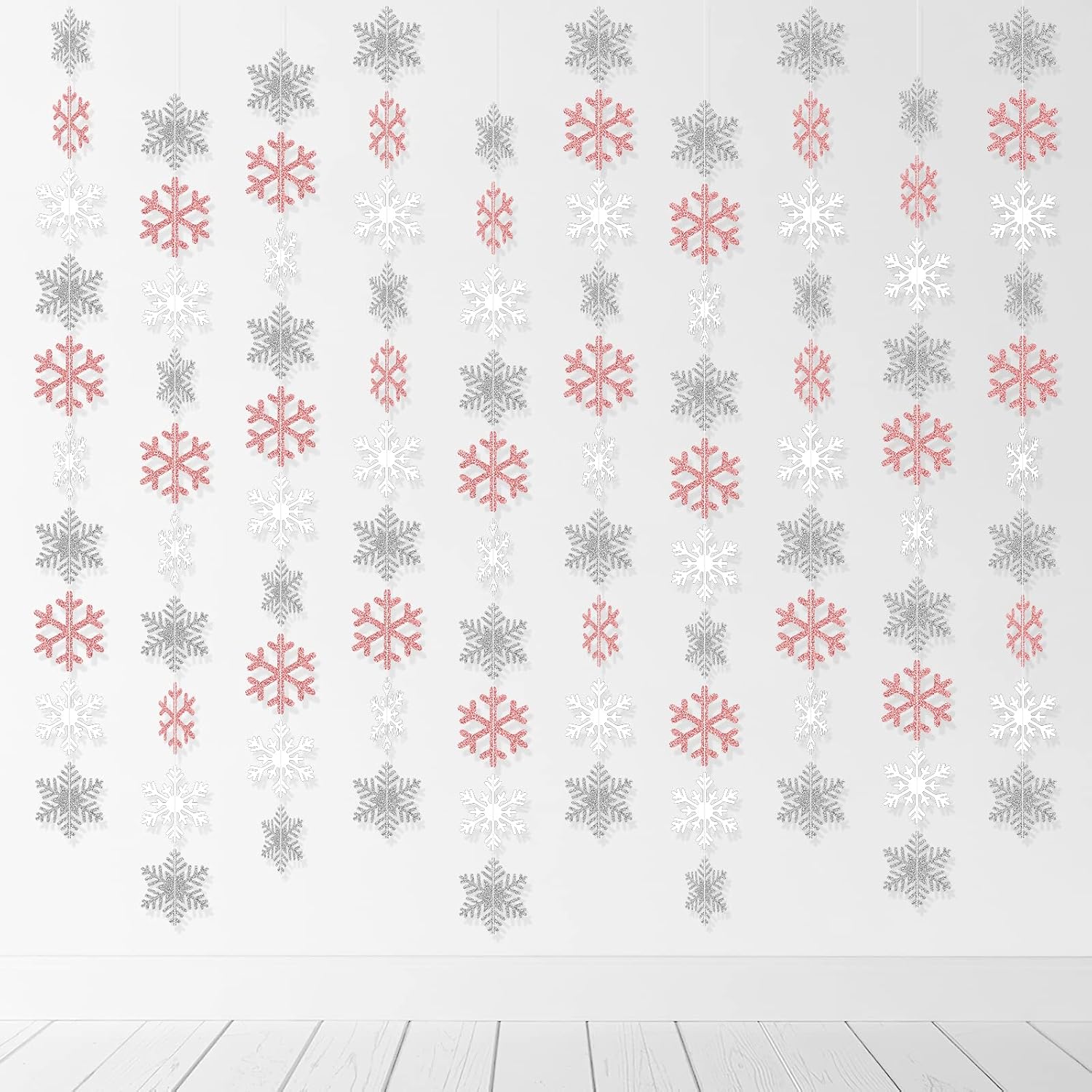 Amazon.com: Winter Snowflake Hanging Decorations, Glitter Silver White ...