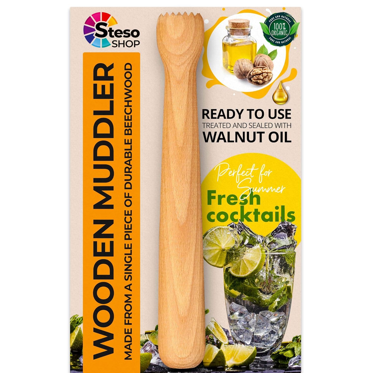 Steso Bar Muddler Wood - Cocktail Mojito Muddler Bar Tool Drink Mint ...