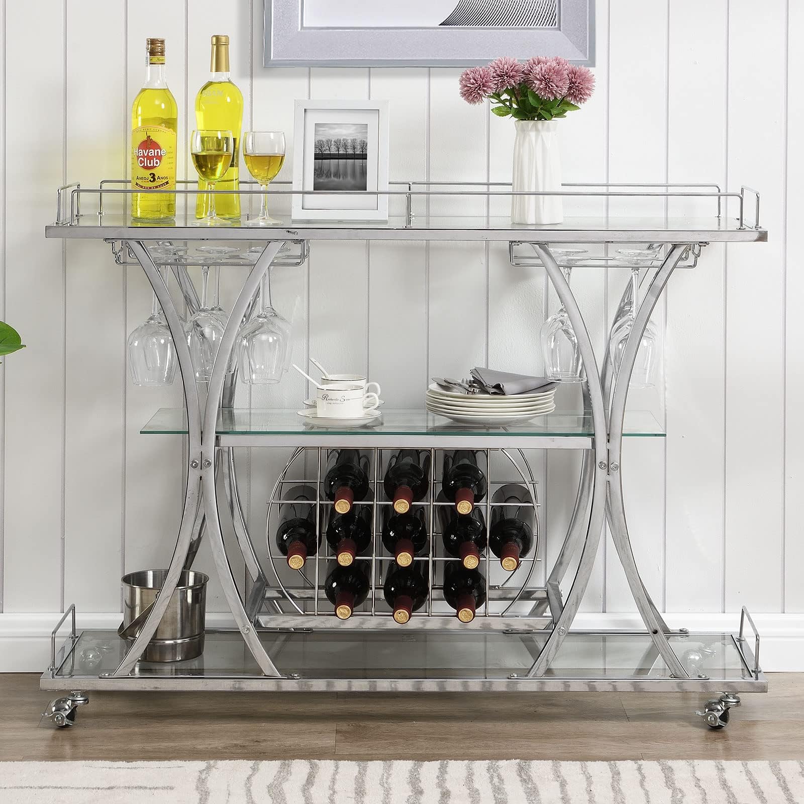 Amazon.com - Convenience Concepts Oxford Chrome Glass Bar Cart 29.25 ...