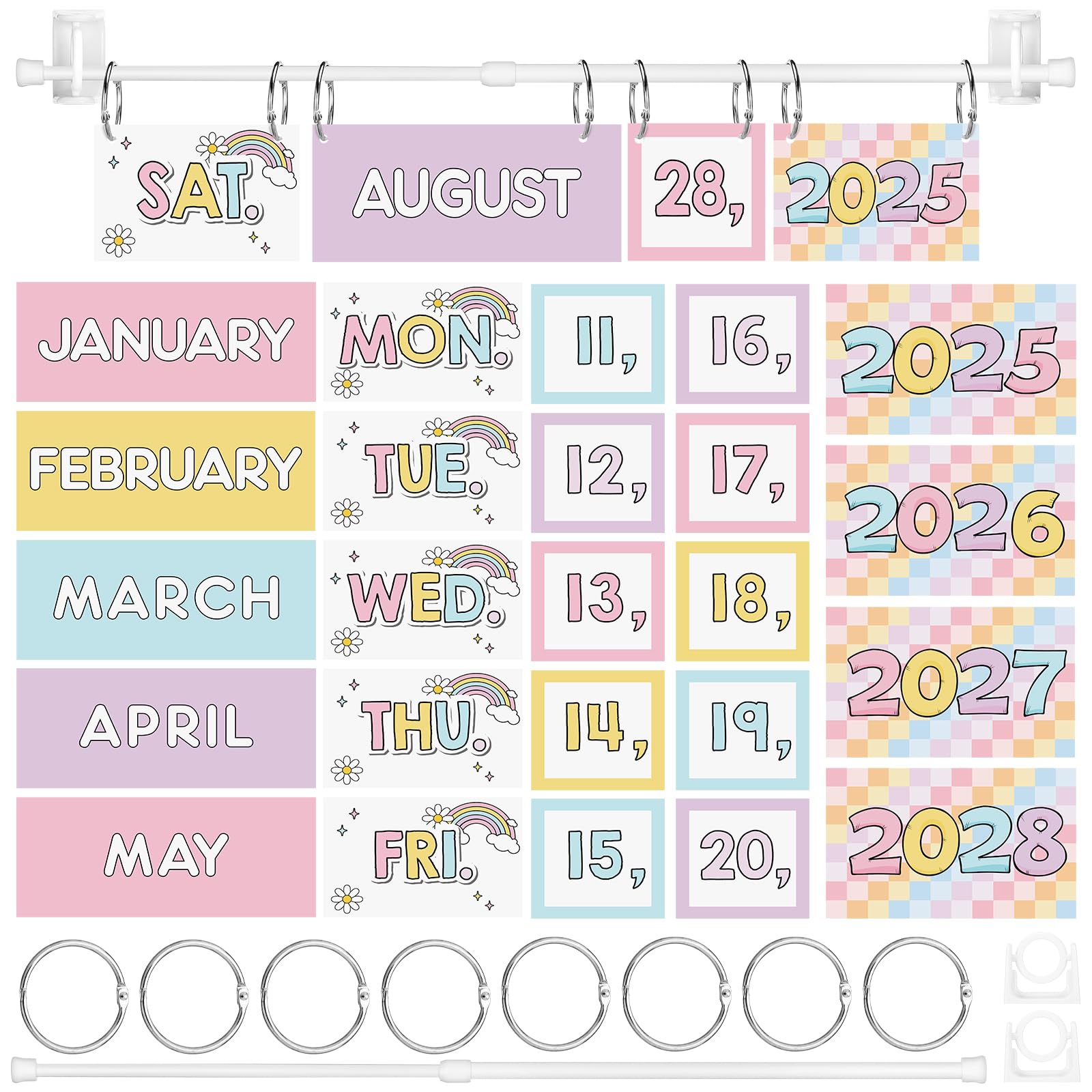 Classroom Calendar Pastel Rainbow - 2025-2028 Bulletin Board Date Cards ...