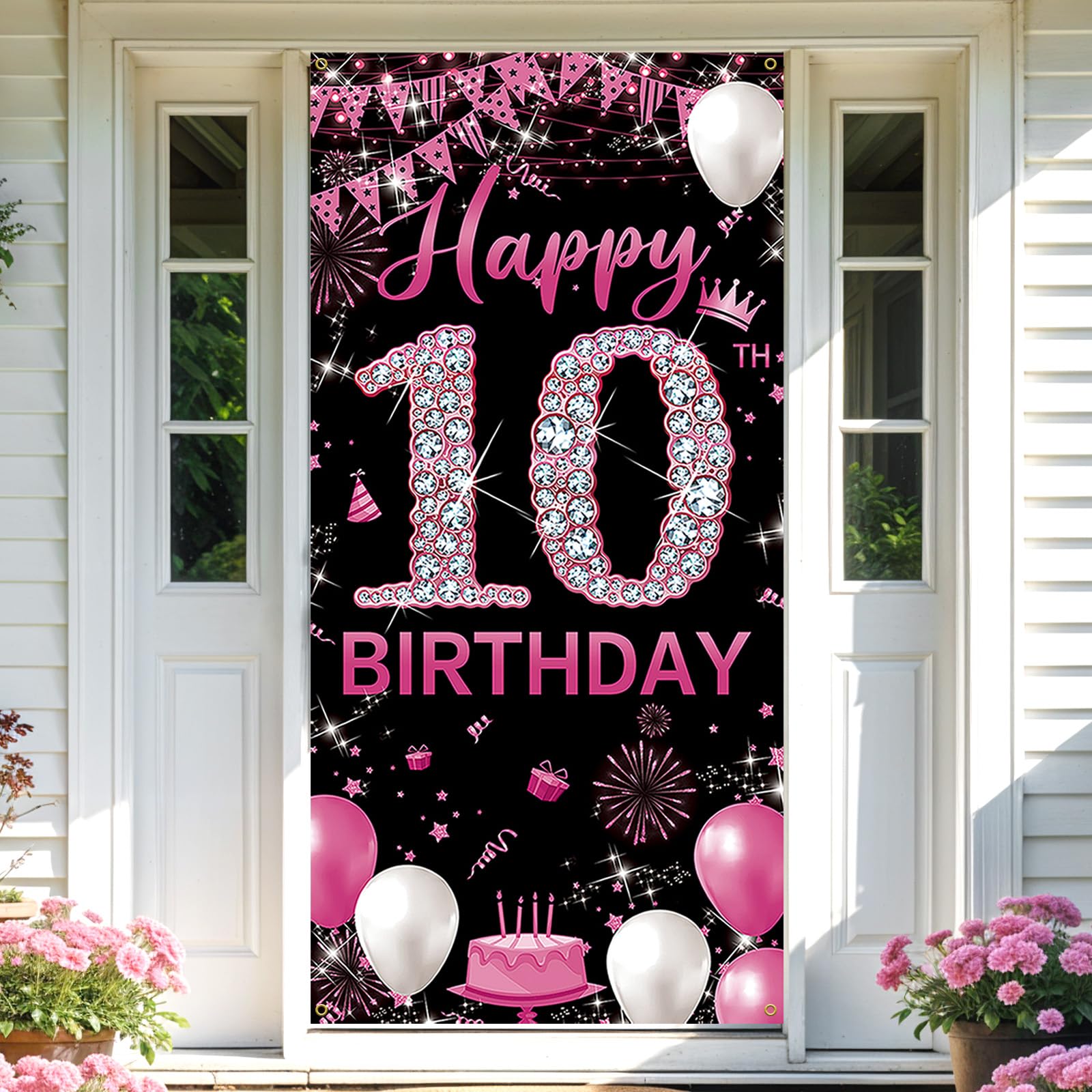 Amazon.com: PHXEY 10th Birthday Decoration For Girls, Fabric Happy 10th ...