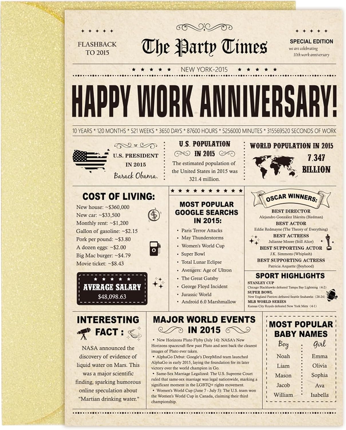 Amazon.com: TAKEALOOKO Large 10th Work Anniversary Card - Happy 10 ...