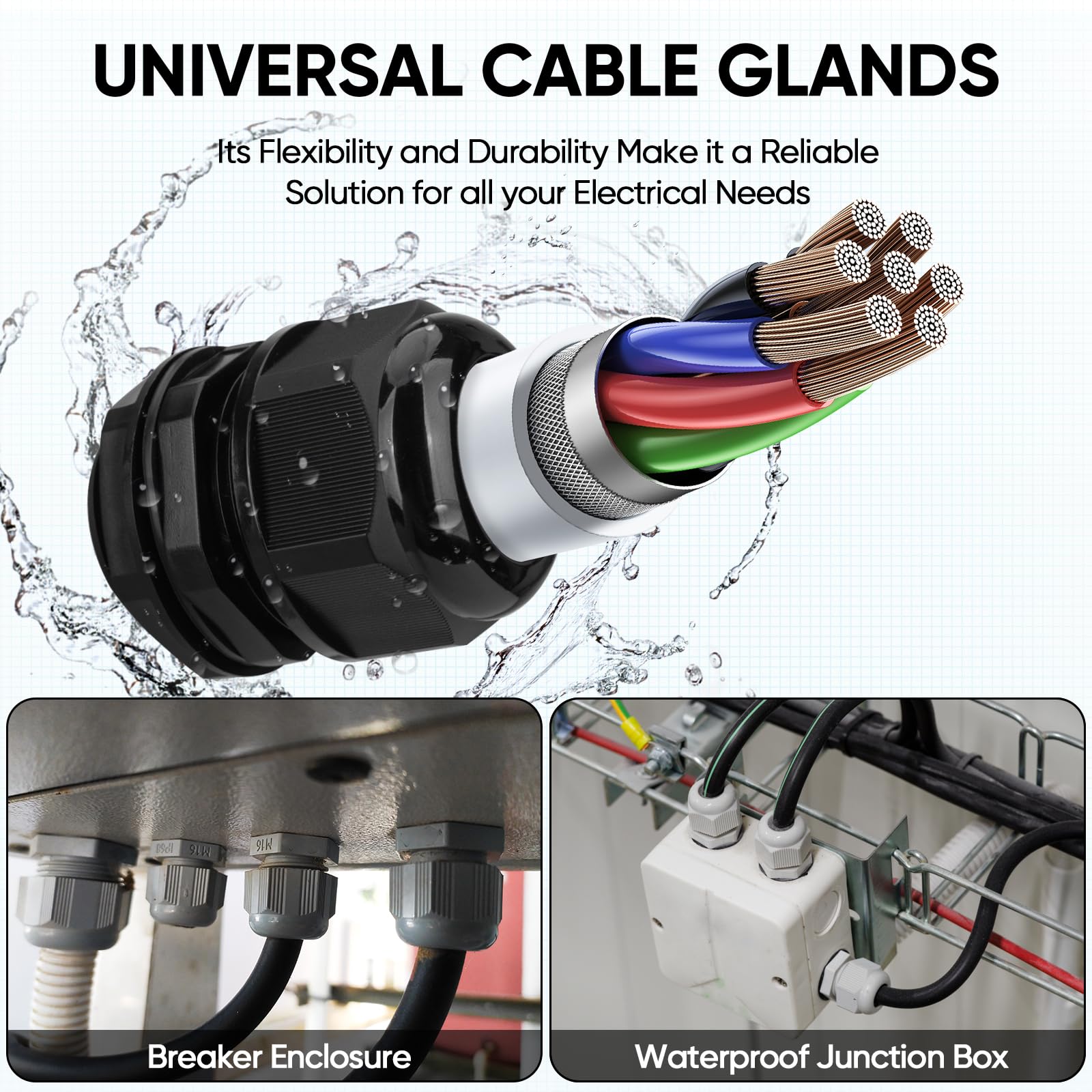 Snapklik.com : TICONN 52 Pcs IP68 Waterproof Cable Gland Kit Nylon NPT ...