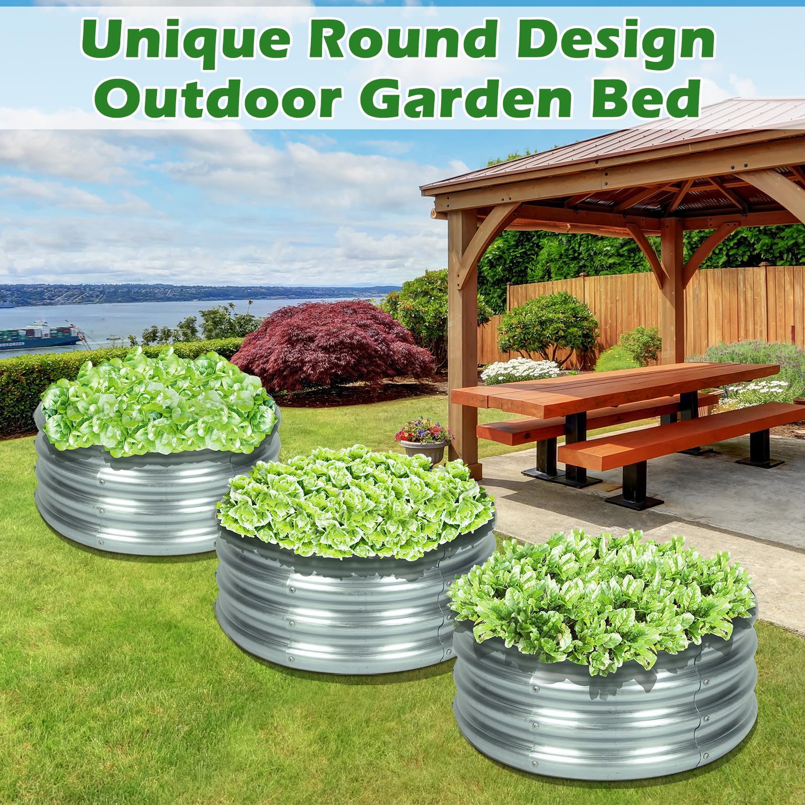 OUSHENG Round Galvanized Raised Garden Beds Outdoor, Steel Fire Pit ...