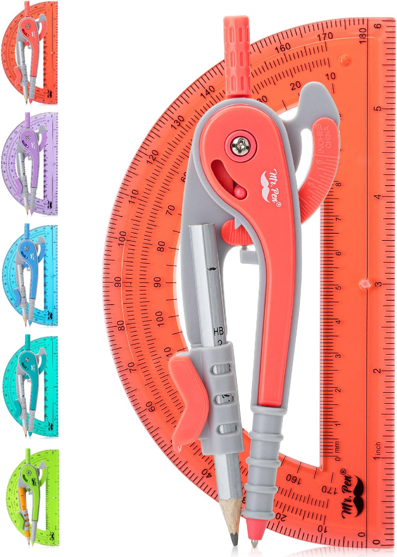Amazon.com : Mr. Pen- Compass and Protractor Set, Red, Compass Geometry ...