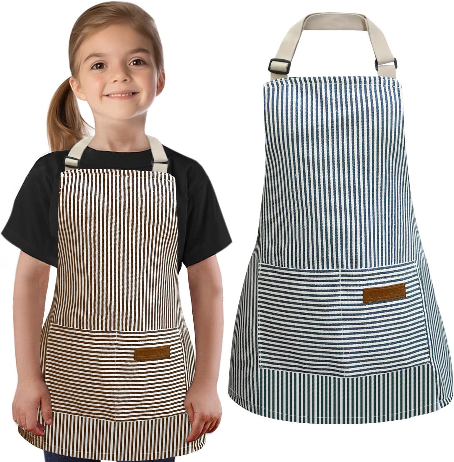 Amazon.com: ATROPOS 2pcs Kids Aprons with Pockets, Kids Chef Aprons ...