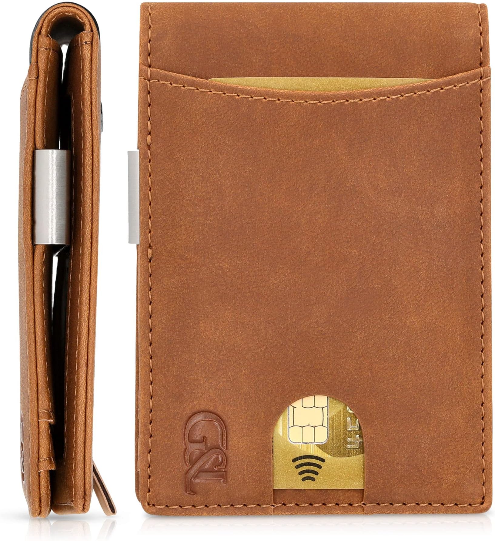 Amazon.com: MAON LEATHER Mens Slim Wallet with Money Clip RFID Blocking ...