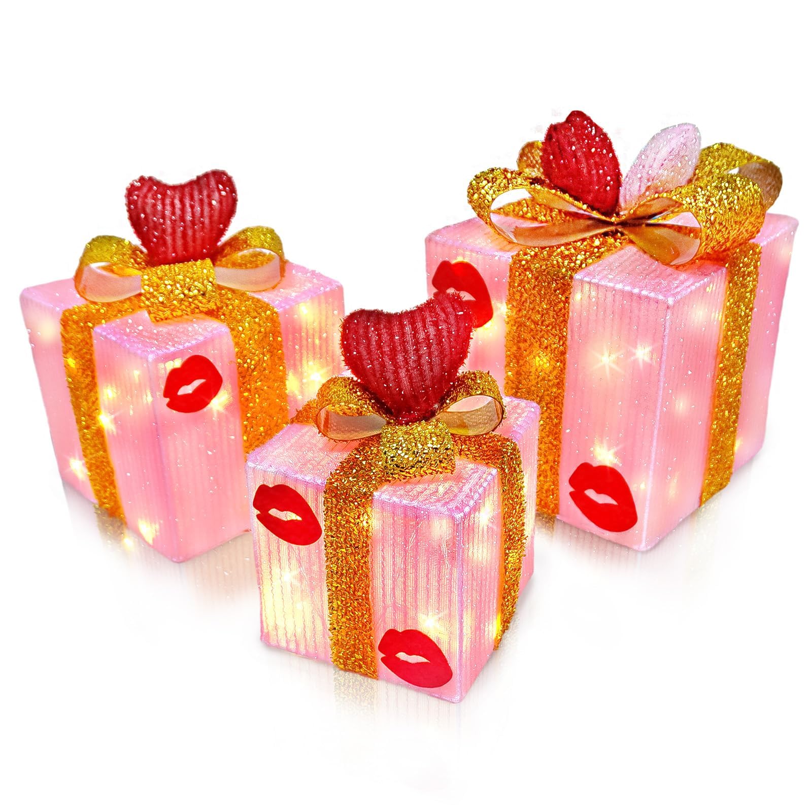 Amazon.com: Krissing 3 Pack Valentines Day Decor Lighted Gift Boxes ...