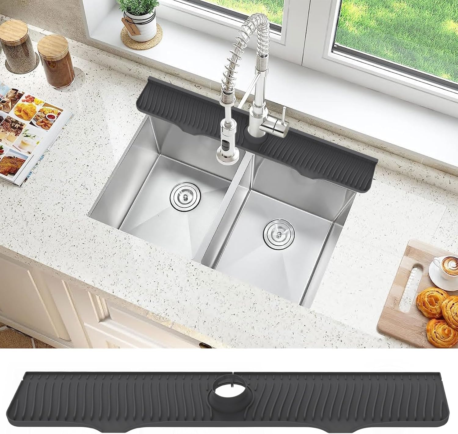 32 inch Kitchen Sink Splash Guard, Silicone Faucet Splash Guard, Large ...