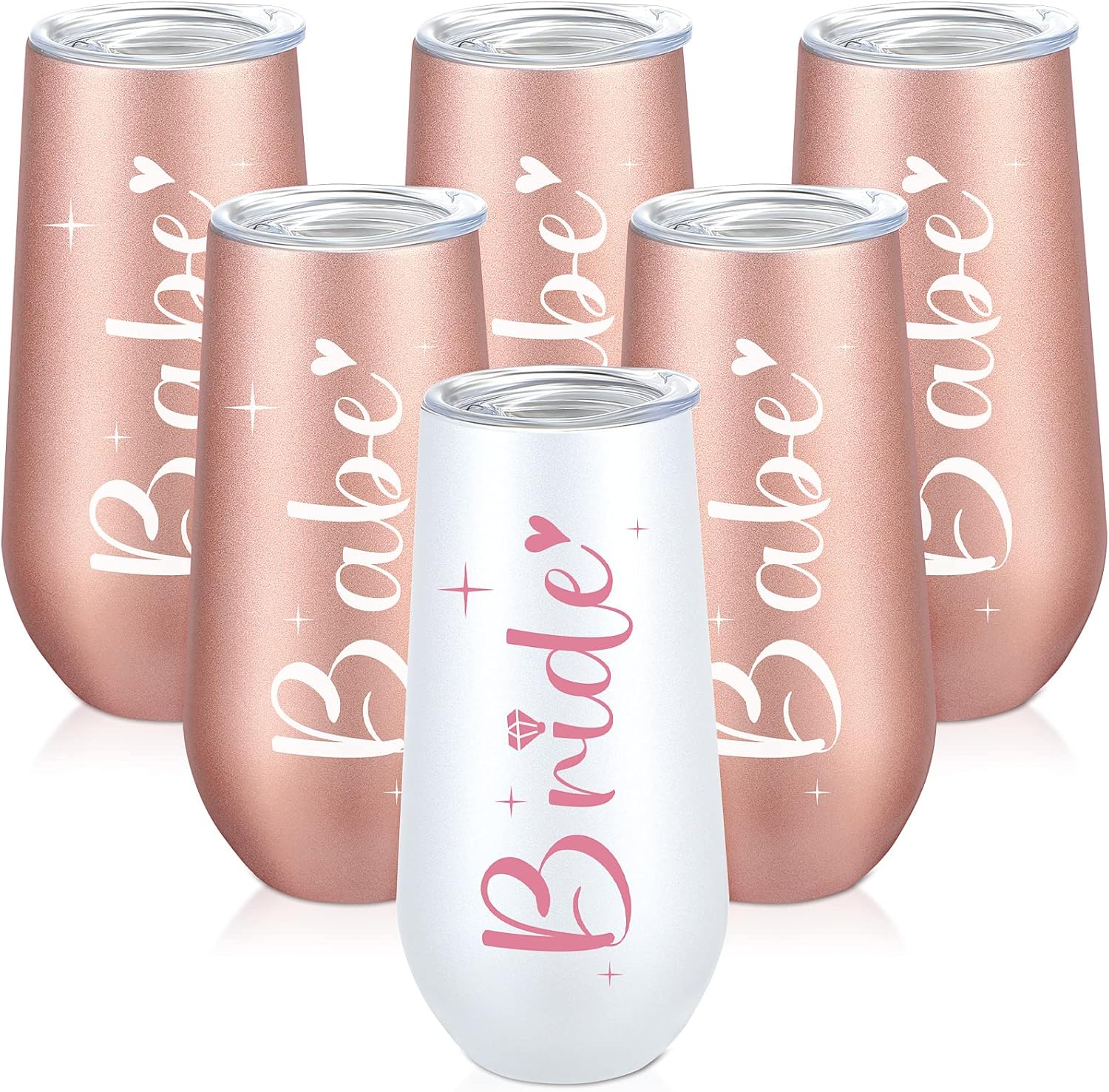 Amazon.com | 6 Pcs Bridesmaid Wine Tumblers Cups, 6 oz Bride Champagne ...