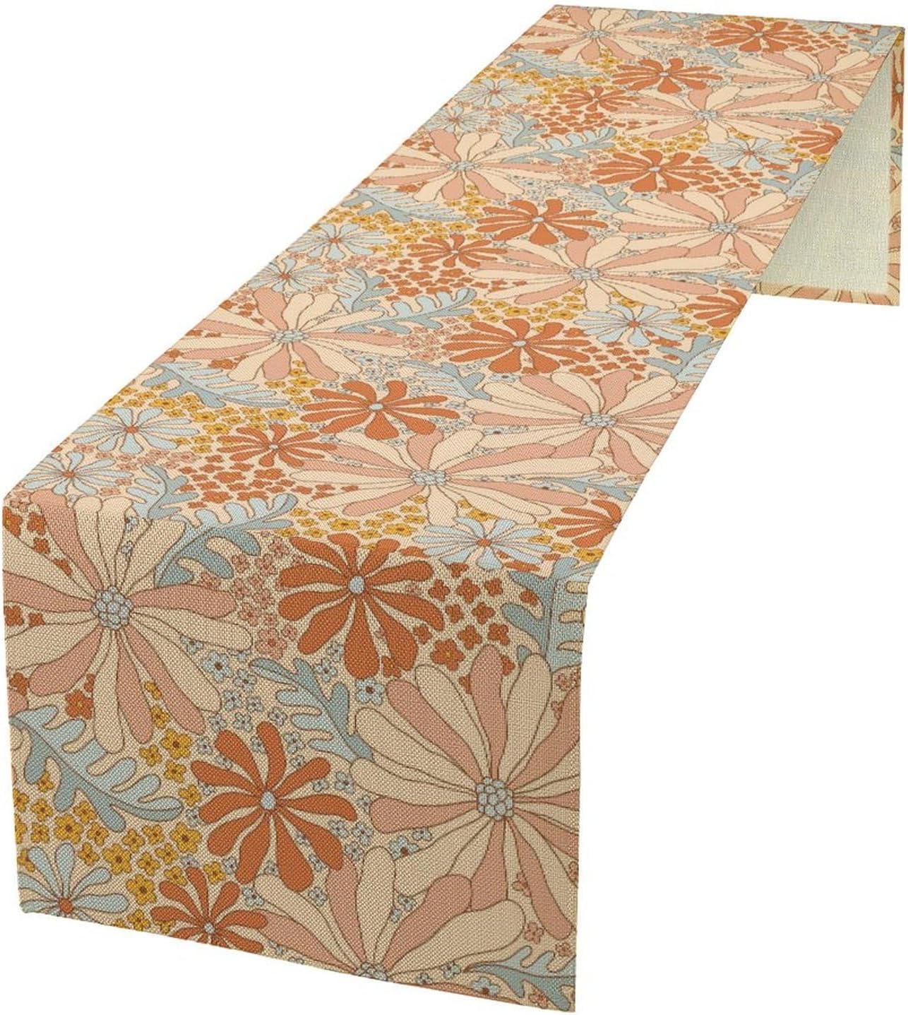 Amazon.com: Floral Table Runner Retro 70s Spring Groovy Flower Dinner ...