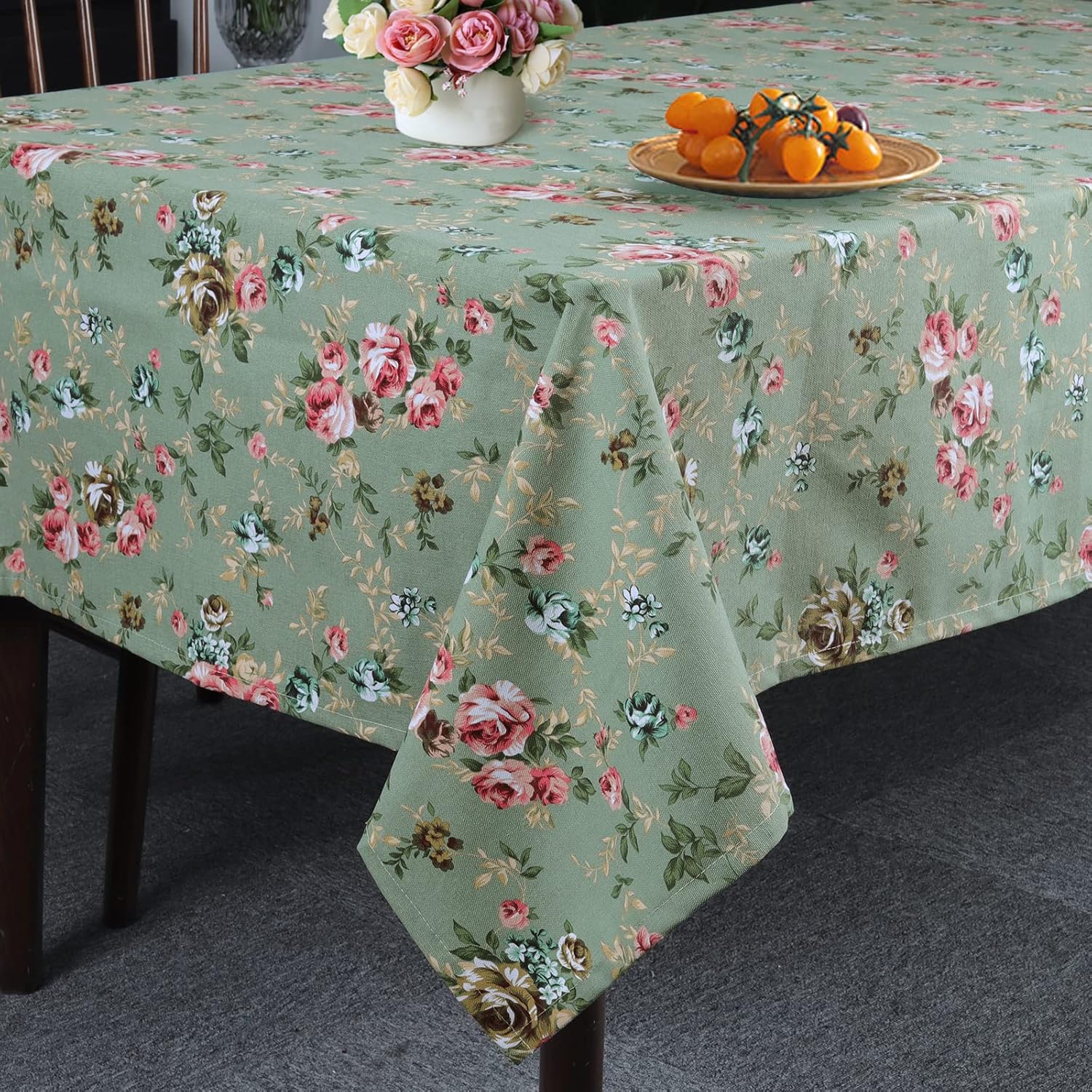 Amazon.com: Arquiel Floral Printed Tablecloth, Rectangle Wrinkle Free ...