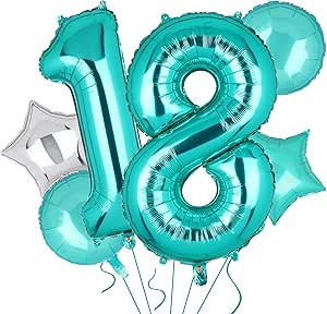 Amazon.com: Teal Blue Number 18 Balloons 40 Inch Big Helium Mylar ...