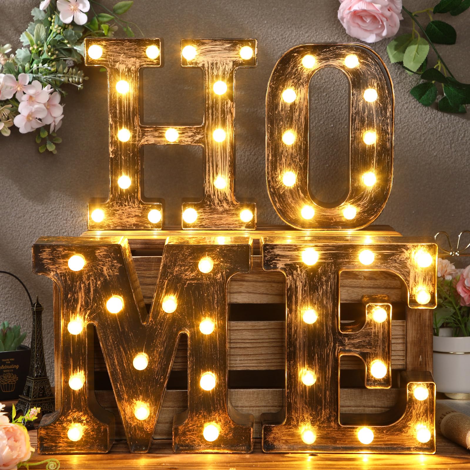 Amazon.com: Aurelema Lighted Word LED Vintage Letters Rustic Light up ...