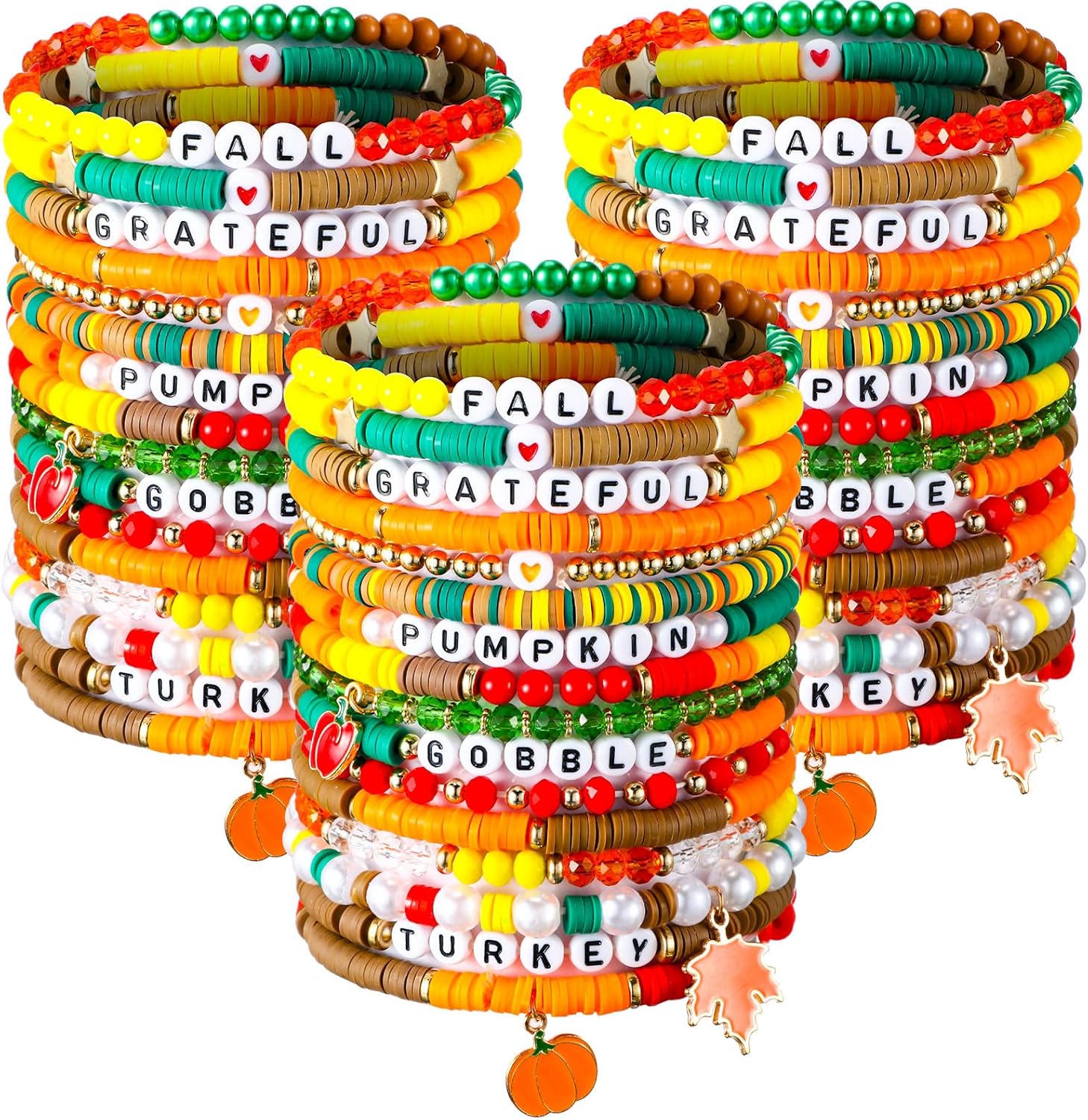 Amazon.com: Siifert 48 Pcs Fall Thanksgiving Bracelets Set Heishi ...