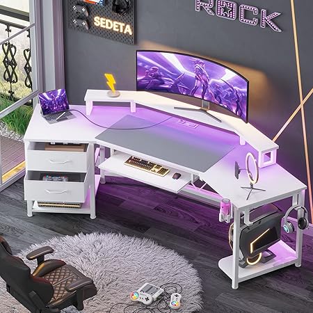 Amazon.com: SEDETA 79" Gaming Desk, Computer Desk with 2 Fabric Drawers ...