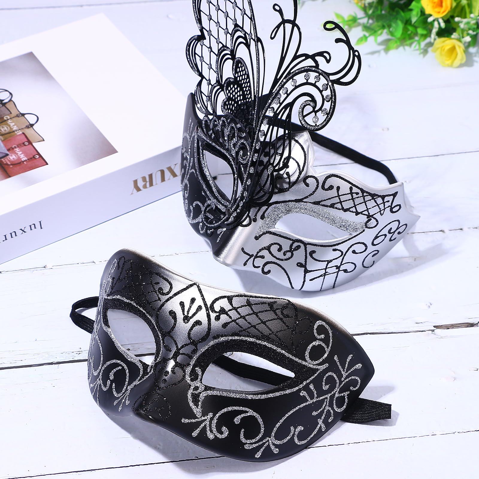 vtrem Couples Masquerade Masks Set: Women Butterfly Rhinestone Venetian ...