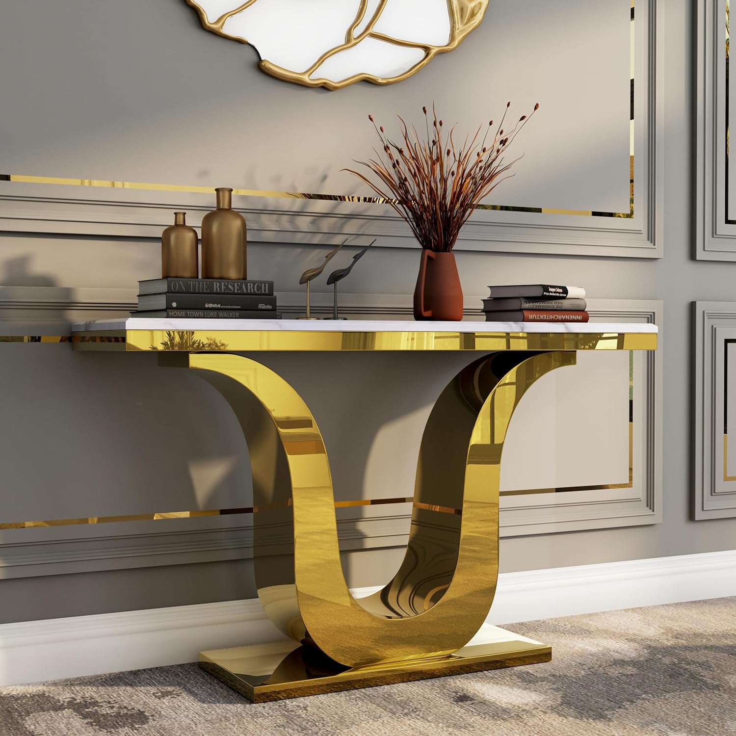 Amazon.com: Anewsun Gold Console Table, White and Gold Living Room Sofa ...