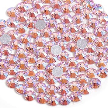 Beadsland Flat Back Crystal Rhinestones Round Gems,Light Pink AB,1.9-2 ...