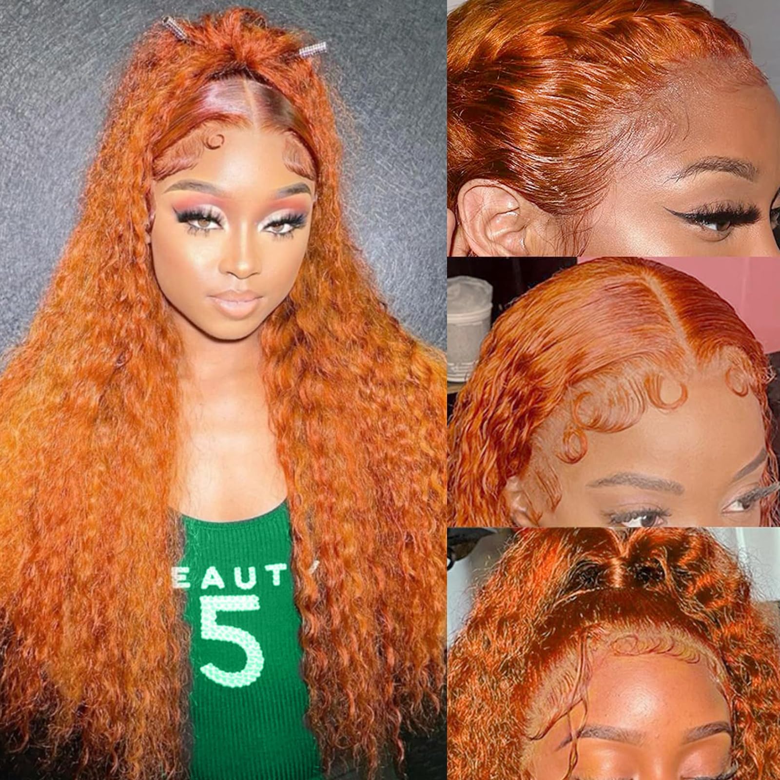 Amazon.com : 30 Inch Ginger Deep Wave Lace Front Wig Human Hair 13x6 Orange Ginger Wigs Human ...