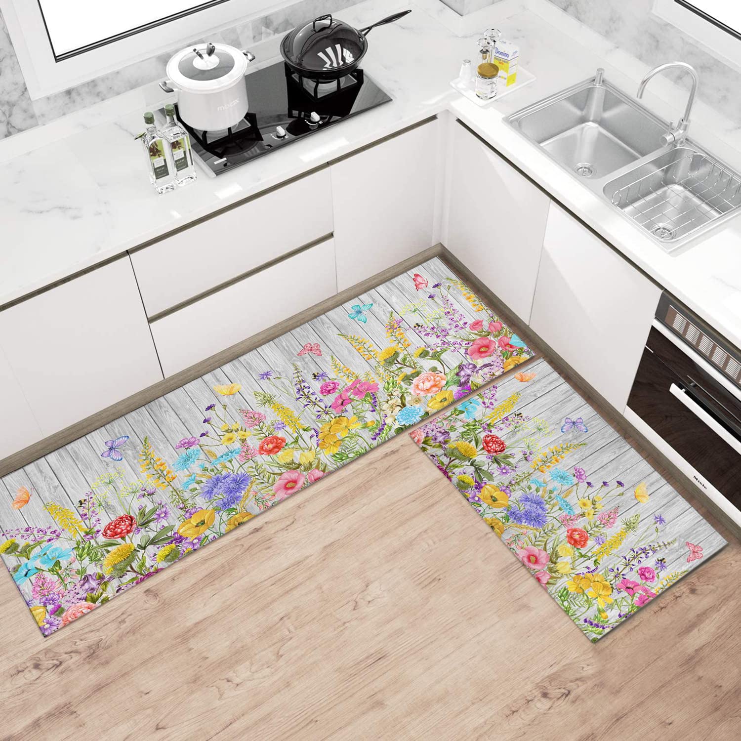 Amazon.com: Ideasonna Spring Kitchen Mats Colorful Spring Kitchen Rugs ...