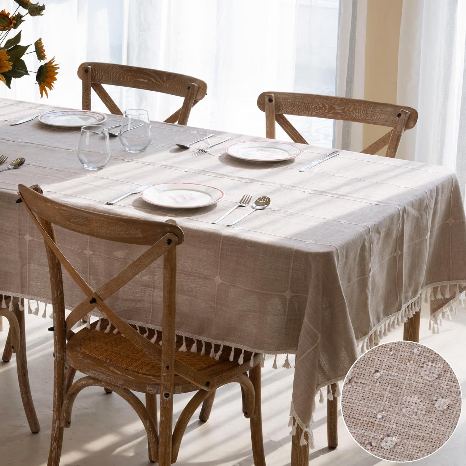 Amazon.com: Winknowl Rustic Tablecloth, Cotton Linen Fabric Wrinkle ...