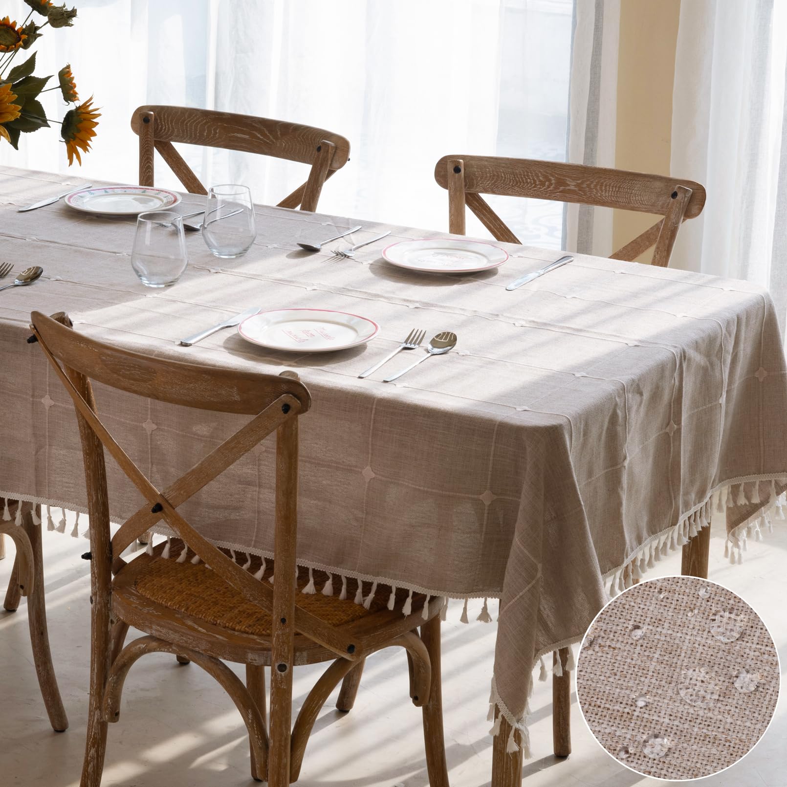 Amazon.com: Winknowl Rustic Tablecloth, Cotton Linen Fabric Wrinkle ...