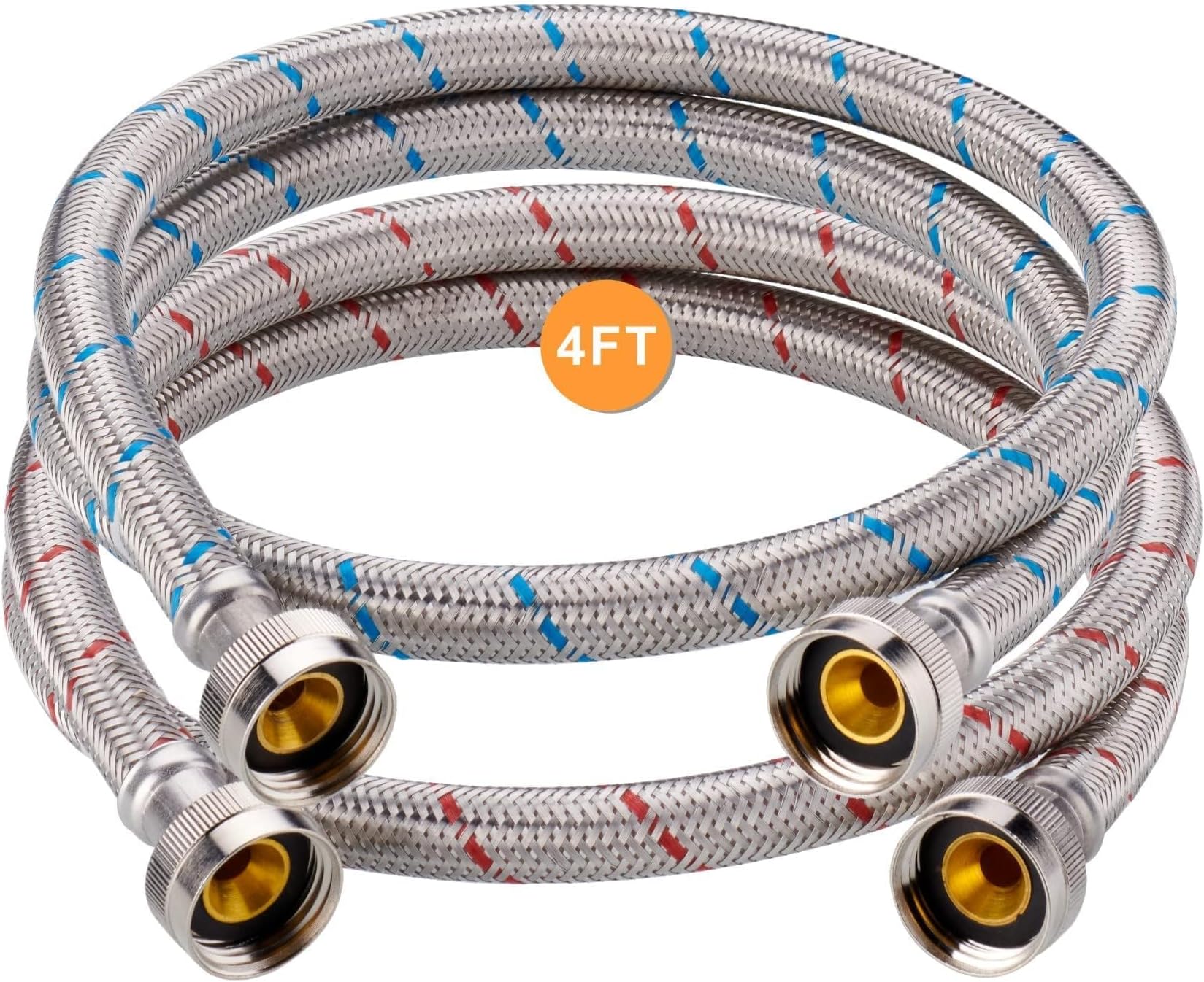 Amazon.com: 2-Pack Premium Stainless Steel Washing Machine Hoses - 4 FT ...