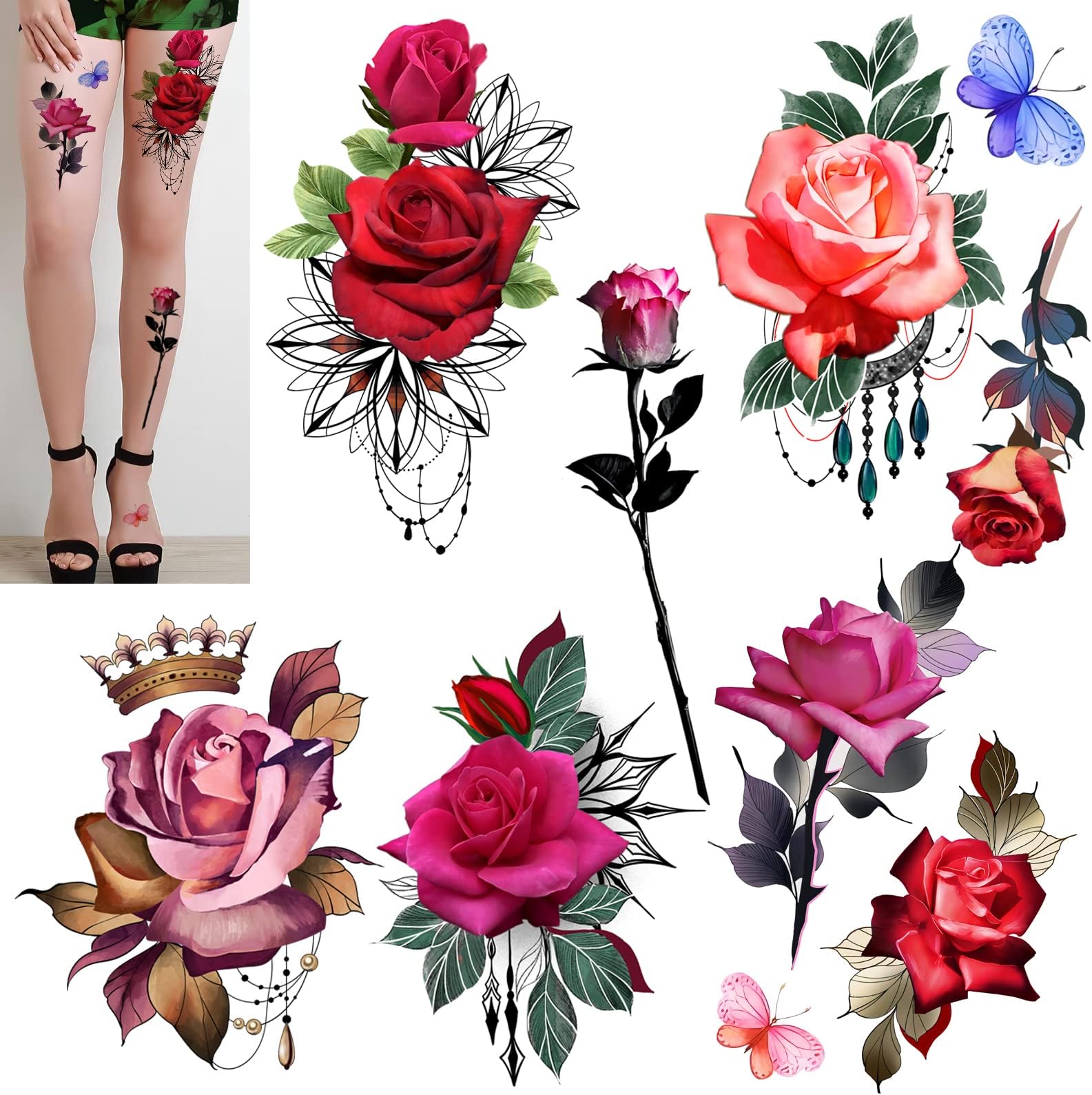 Amazon.com : Womaha Flower Series 20 Sheets Color Temporary Tattoos for ...