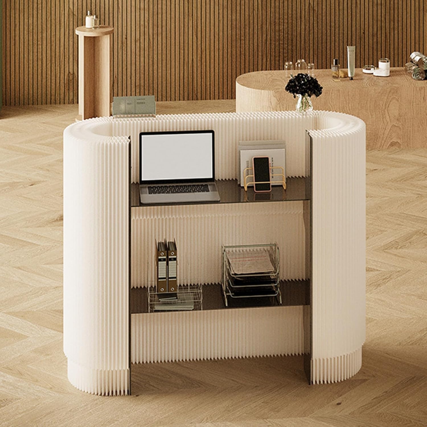 Modern Reception Desk - Retail Checkout Counter, Curved Portable Check ...