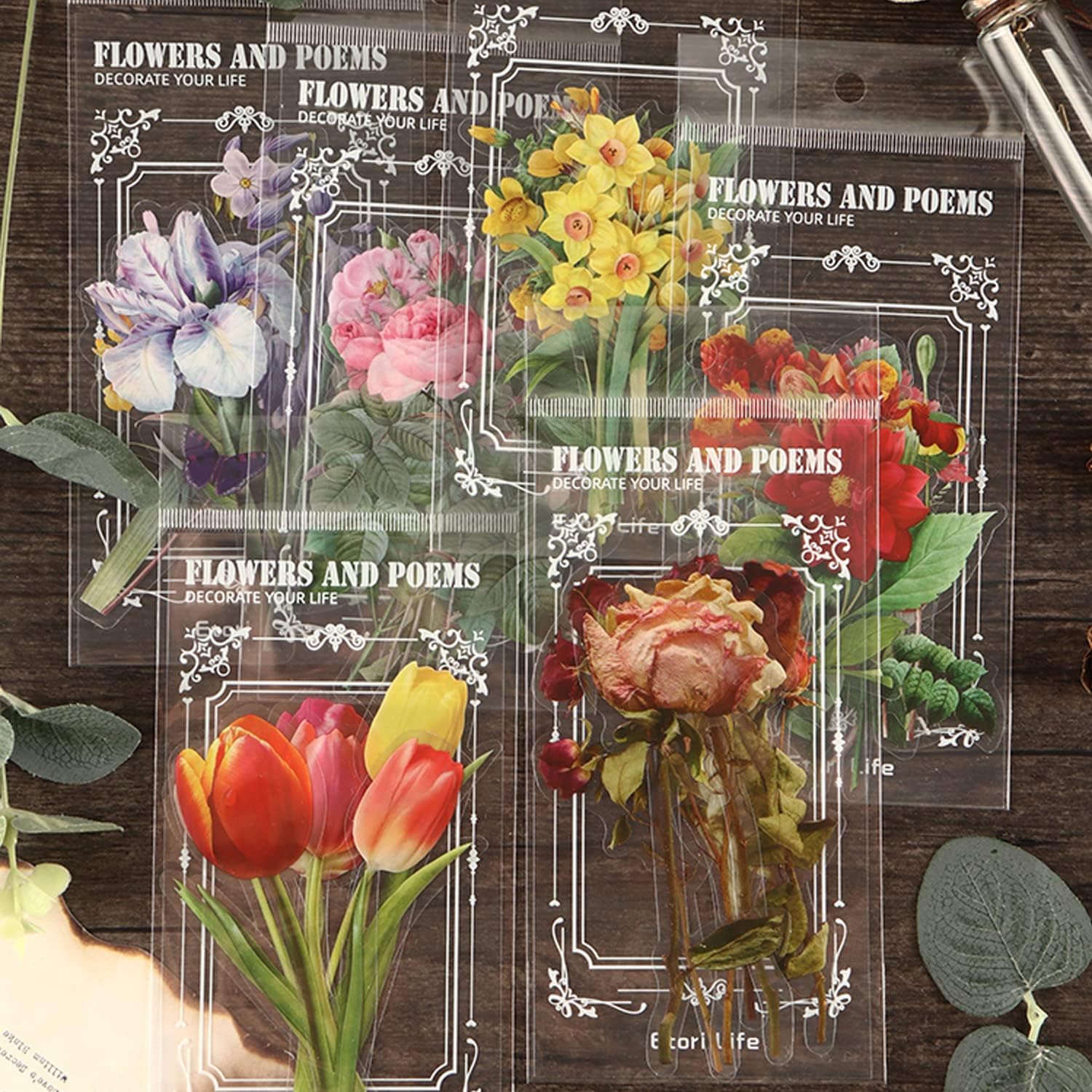Amazon.com: Transparent Flower Stickers Set, MaehSab 72 Pcs Large Size ...