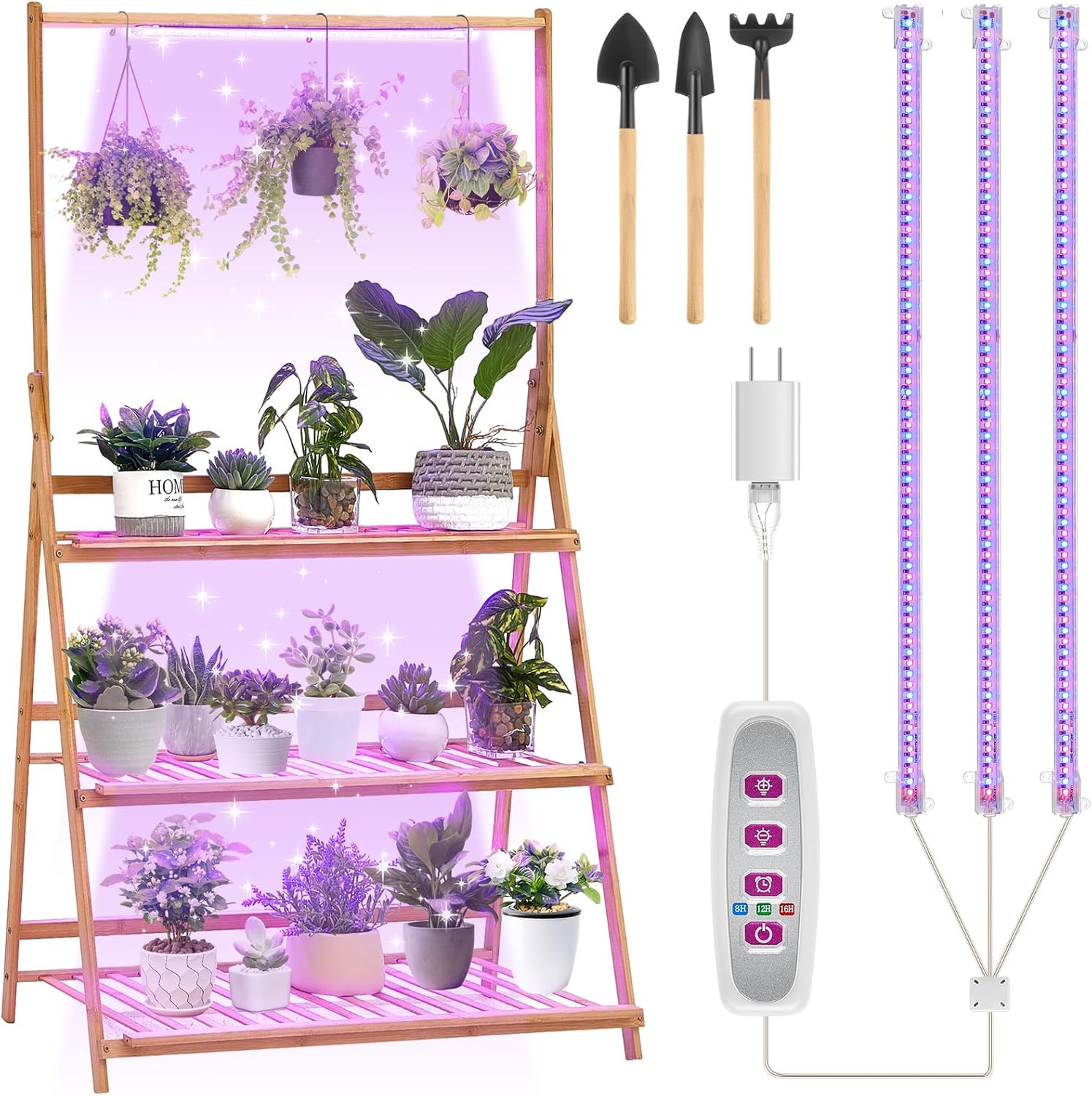 Amazon.com: RattanView Tall Plant Stand Indoor with Grow Lights Set ...