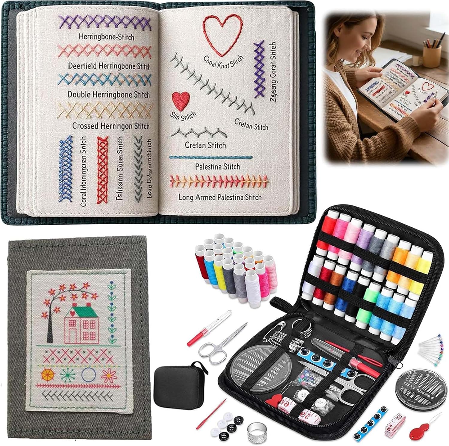Bukbas Embroidery Stitch Book, DIY Sticken Set für Anfänger, Stickbuch ...