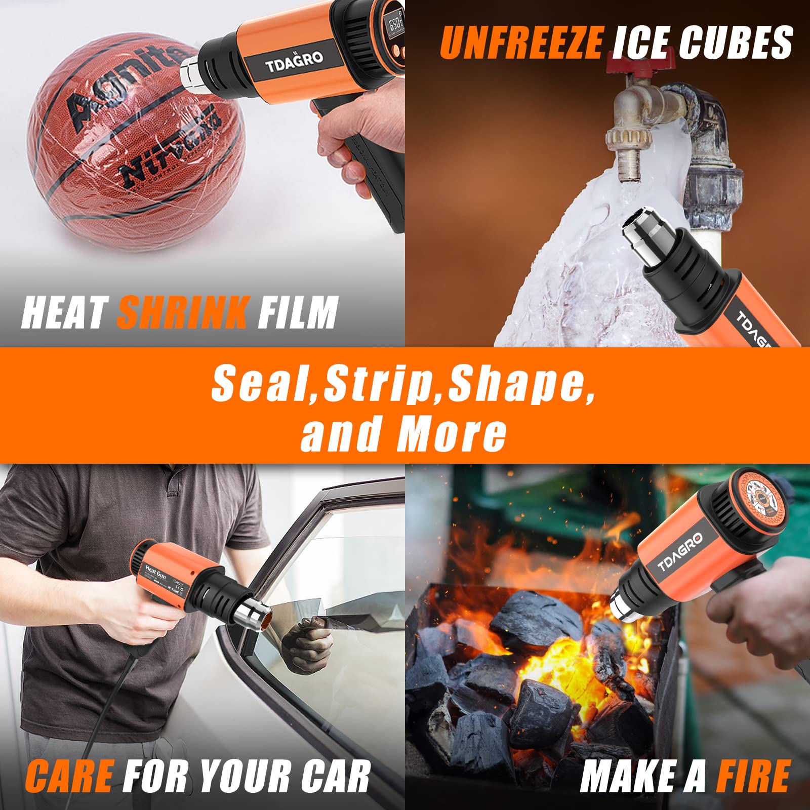 TDAGRO Heat Gun 1800W, Variable Temperature Control with 2-Temp ...