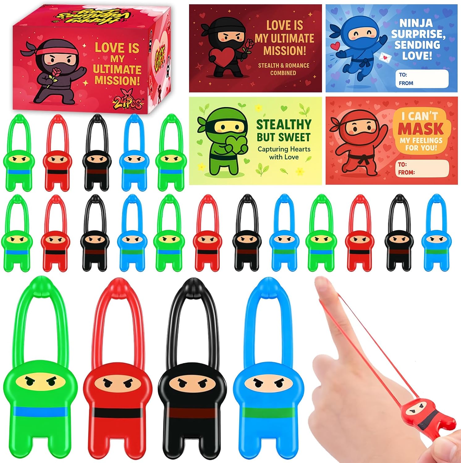 Amazon.com: VHDQllAW 24Pcs Valentine's Day Ninja Toys for Kids with ...