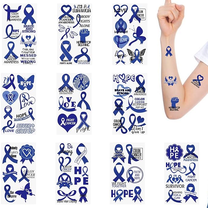 Amazon.com : WANDIC 30 Sheets Blue Ribbon Temporary Tattoos, Colon ...