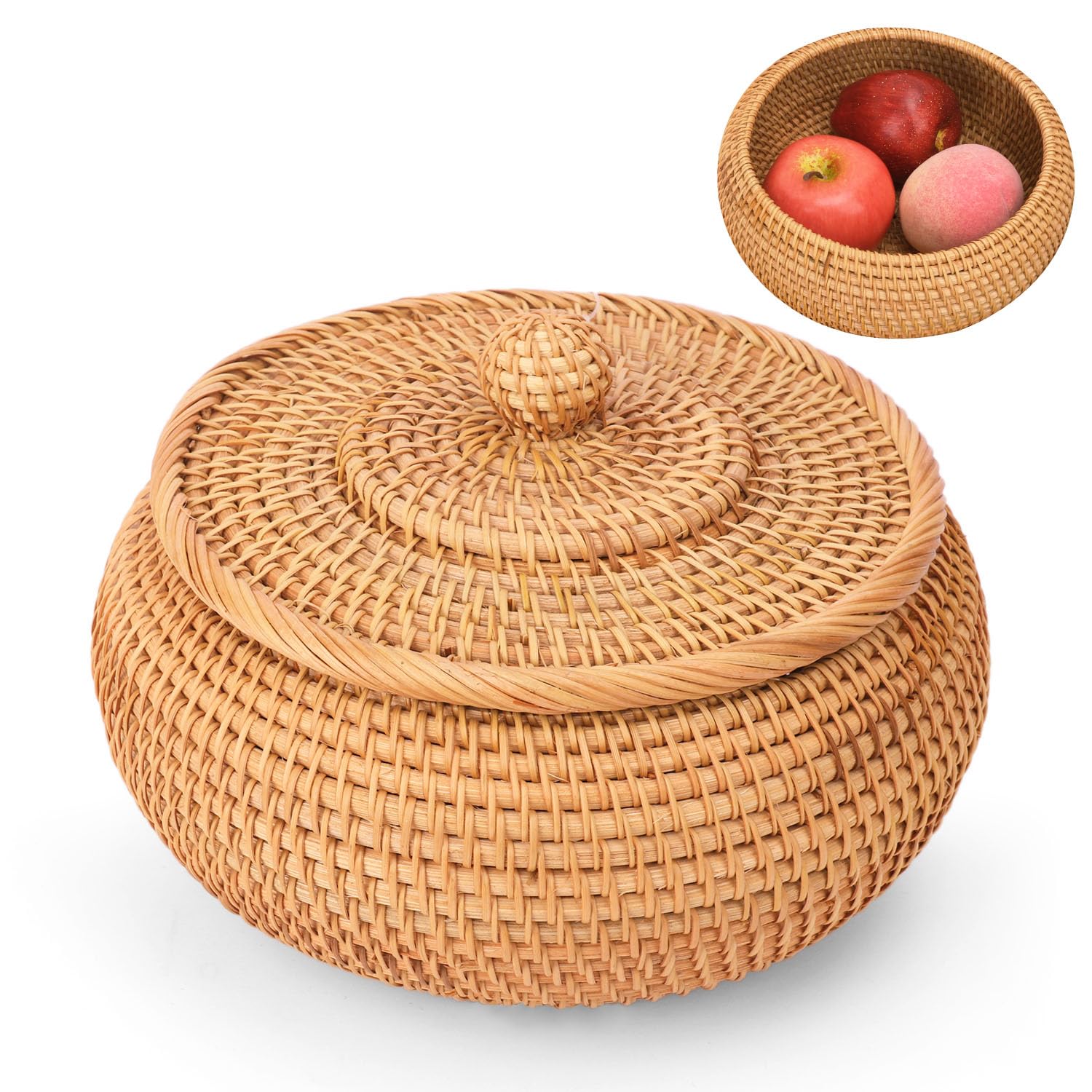 Amazon.com: Geytetqi Round Rattan Boxes with Lid - 8.66 x 5.12 Inch ...