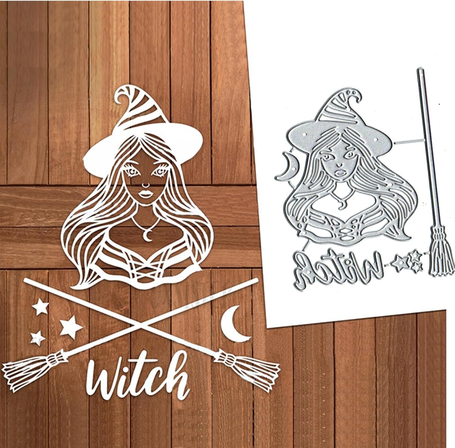 Amazon.com: Witch Broom Set Metal Die Cuts, Halloween Witch Star Moon ...
