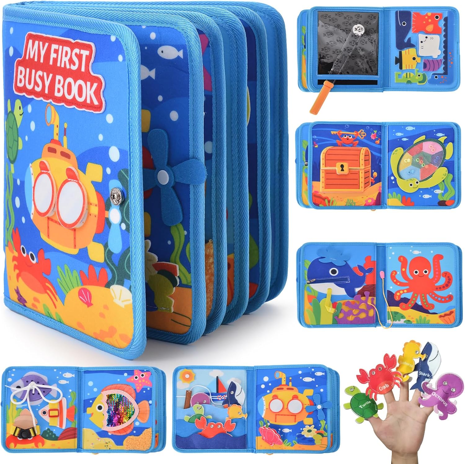 AIGOCITY Busy Board Montessori Toy for 1 Year,Busy Book with 3D Sea ...