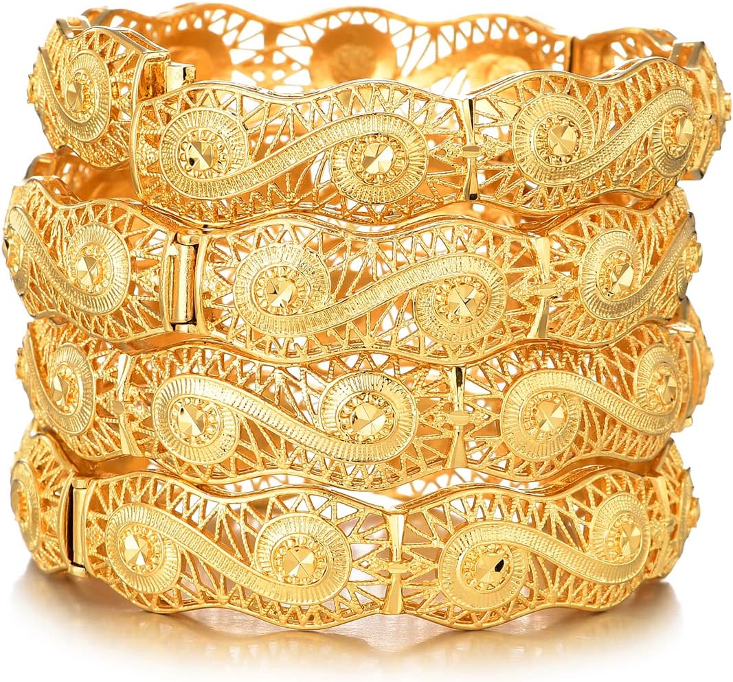 Amazon.com: Ethlyn 18K Gold Plated Dubai Gold Bangles Women Gold Color ...