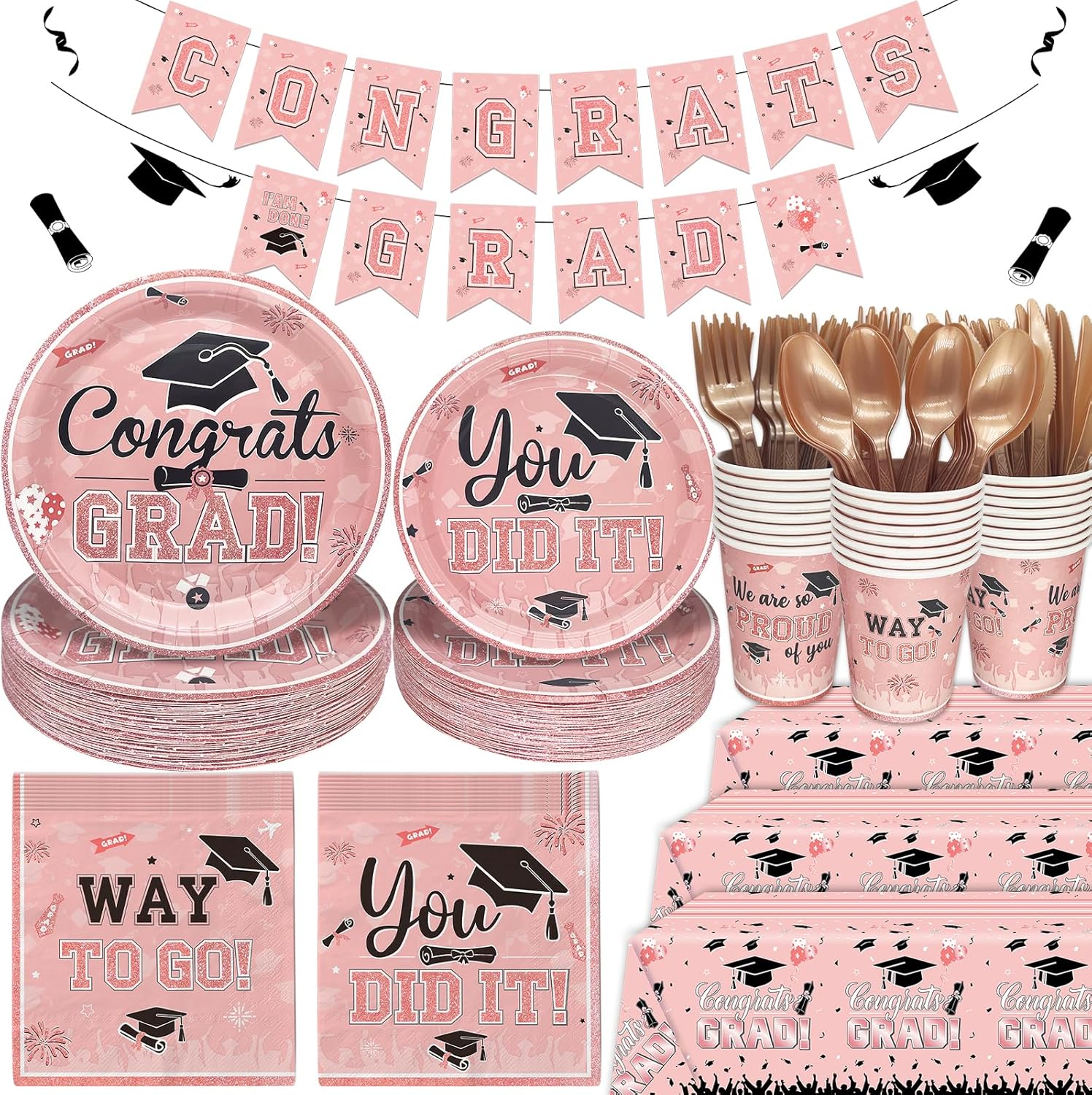 Amazon.com: 183Pcs Pink Graduation Decorations 2025 Congrats Party ...