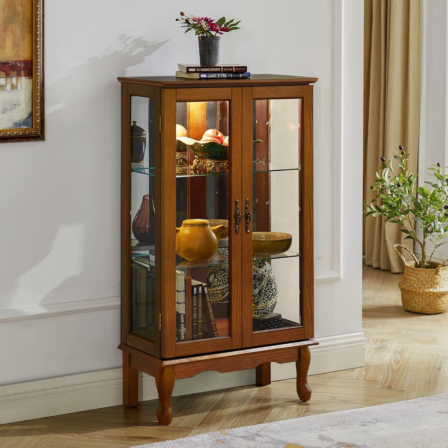 Amazon.com - Free-Standing Curio Cabinet with Adjustable Glass Shelves ...